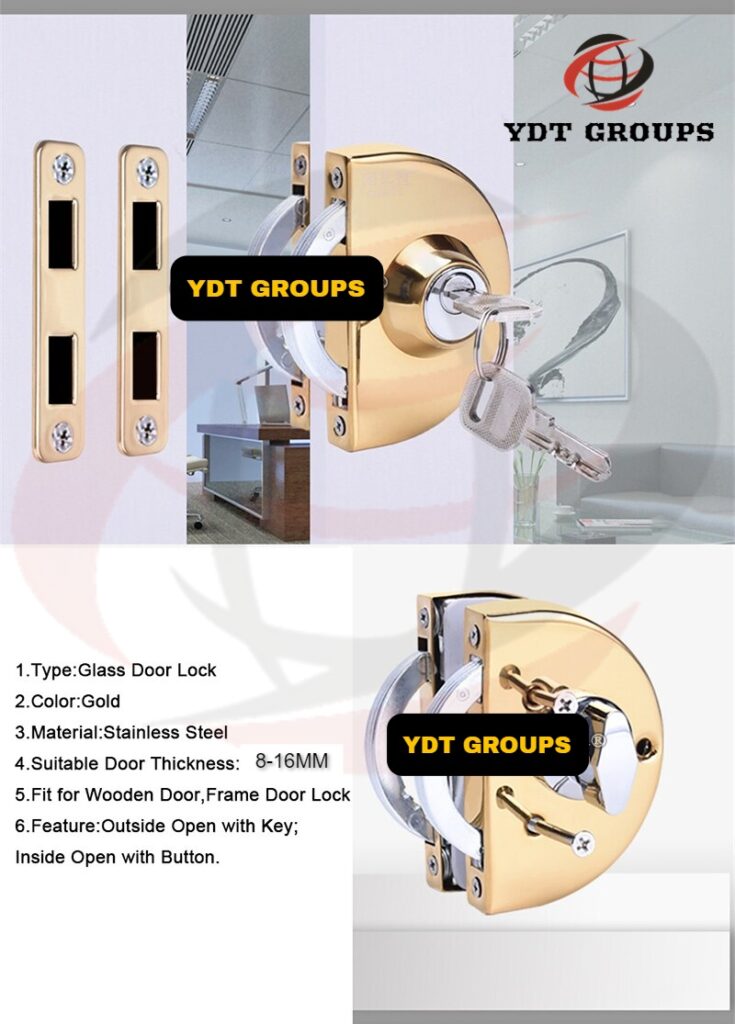 (YDTLCK-ABGWD01) YDT GROUPS Glass to Wall Door Lock Gold Color D type ...